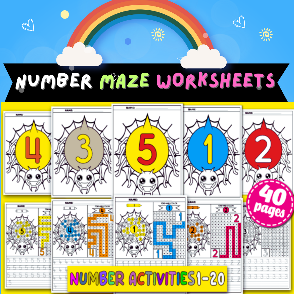 Number Maze Worksheets, Number Writing recognition games for preschoolers