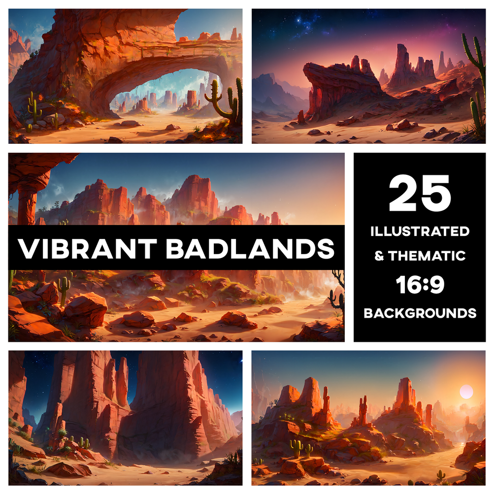Vibrant Badlands Landscapes Digital Background Art Set - 25 Image Bundle