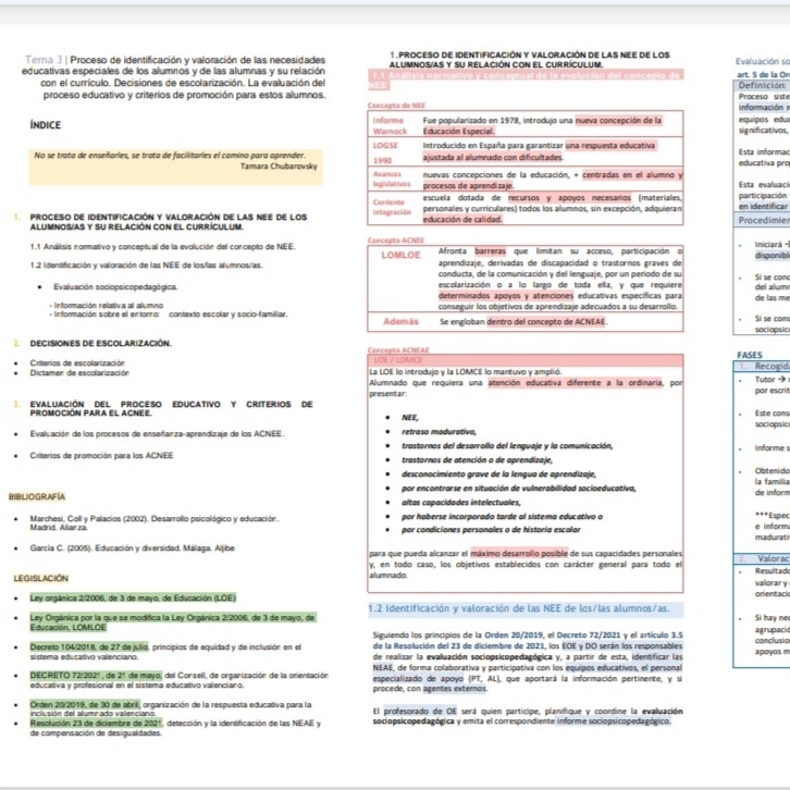 Esquema tema 3 oposiciones Pedagogía Terapéutica
