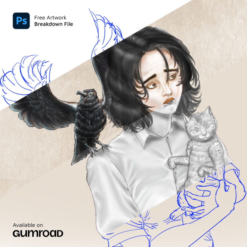 Girl Cat Raven Artwork Breakdown File