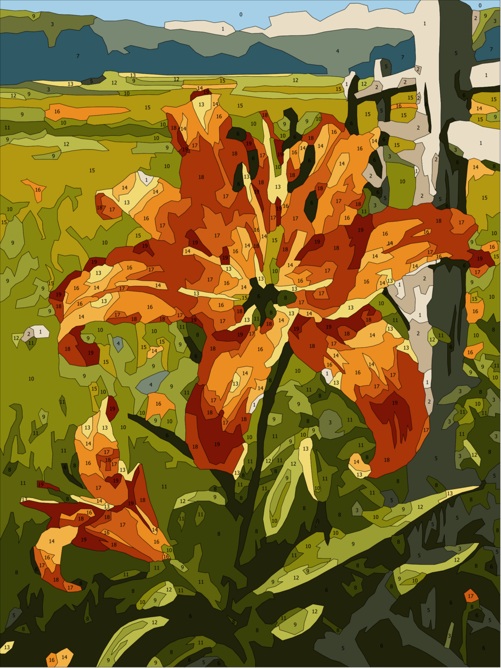 Tiger Lily Color by Number Coloring Page