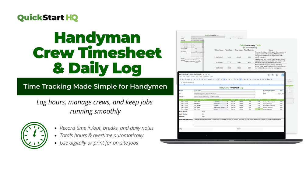 Crew Timesheet & Daily Log Template − Handyman Edition