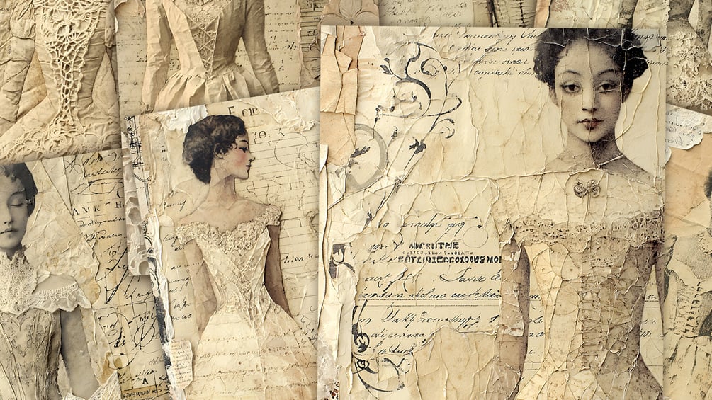 20 pc Elegant Poised Woman on Ephemera and Lace Portrait Printable Junk ...
