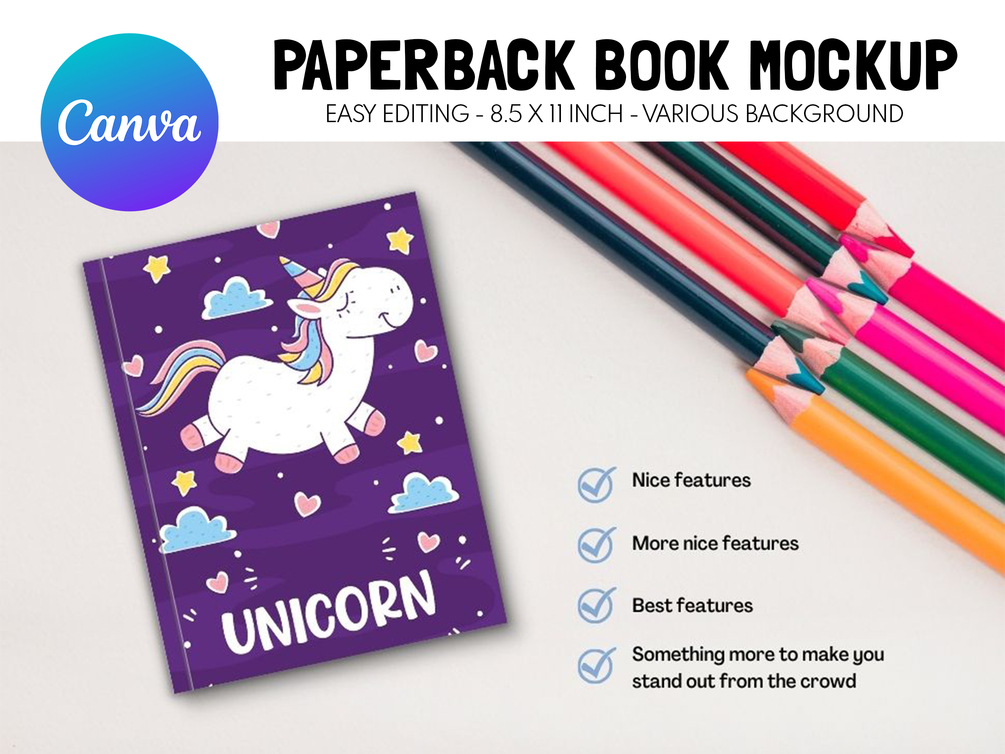 Paperback Book Mockup, Canva Mock-Up Template for 8.5 x 11 inch, A+ ...