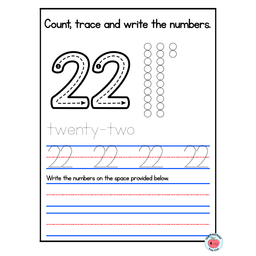 PRESCHOOL WORKBOOK - NUMBERS 21-50