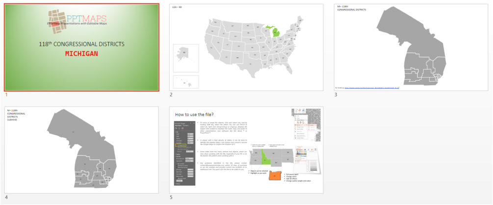 Michigan – 118th Congressional District Boundaries in PowerPoint Vector