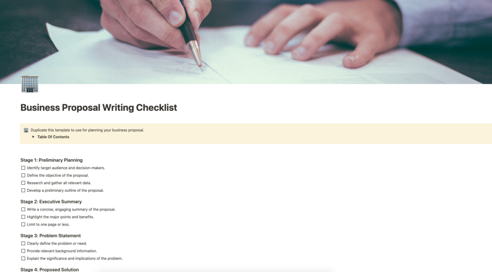 Notion - Business Proposal Writing Checklist Template