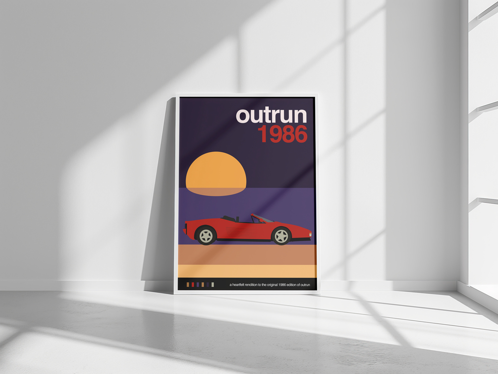 Outrun 1986 – Free Minimal Ferrari Sunset Poster (Digital Download)
