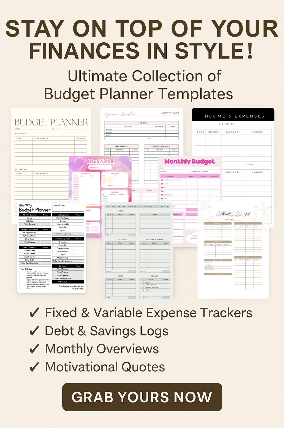 Printable Monthly Budget Planner | Financial Tracker | Income & Expense ...