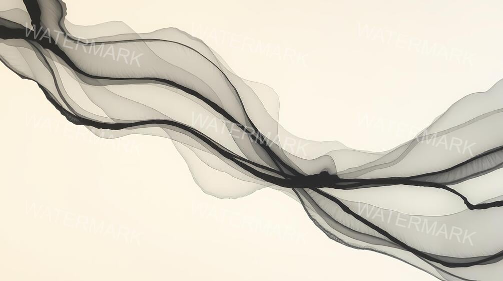 Abstract ink wash painting on rice paper depicting flowing lines and ...