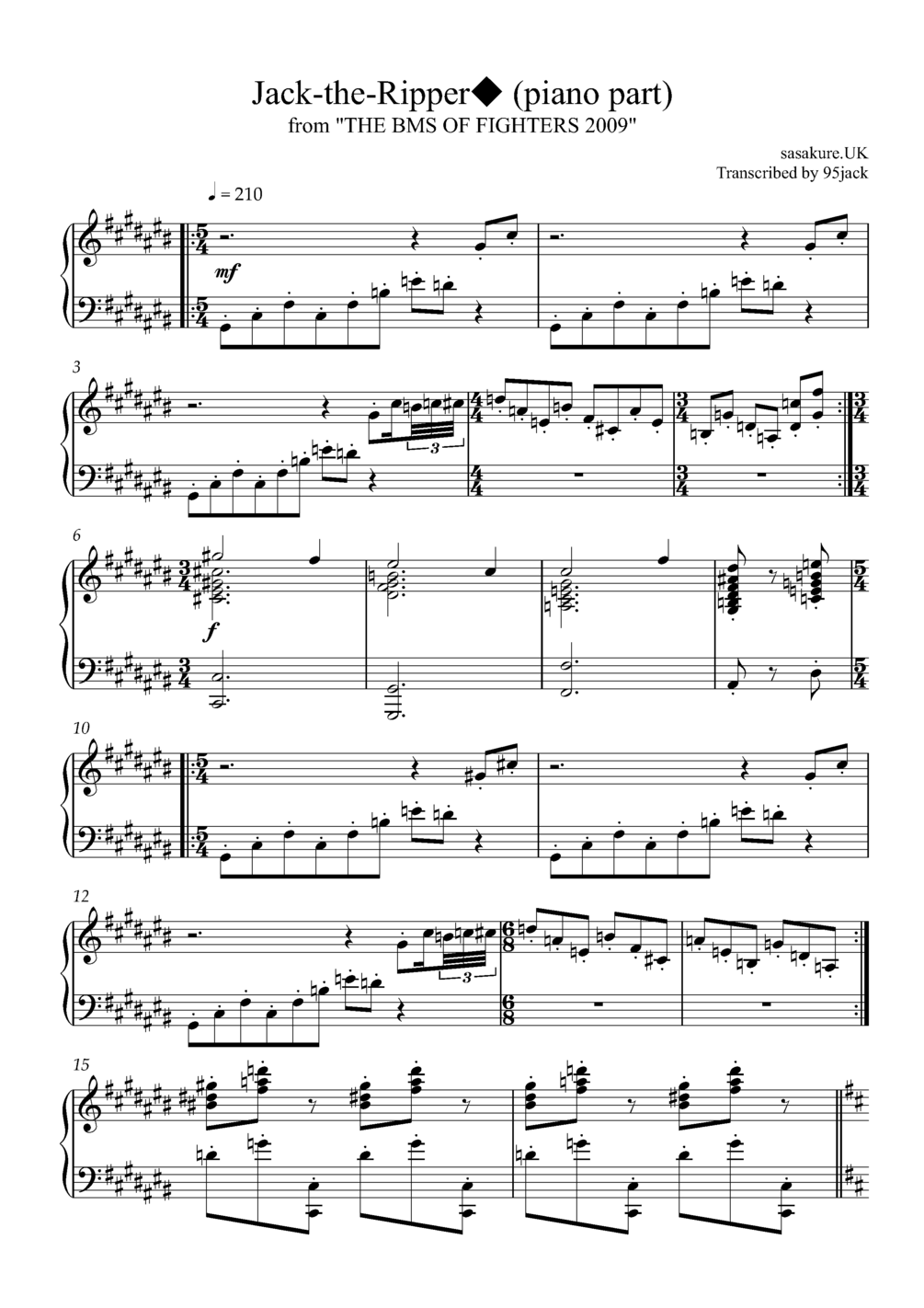 [BMS] sasakura.UK - Jack-the-Ripper (piano part transcription)