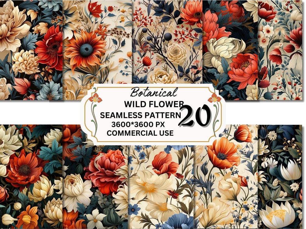Digital Wild floral Seamless Pattern, Borderless pattern for craft, flowers seamless wallpaper