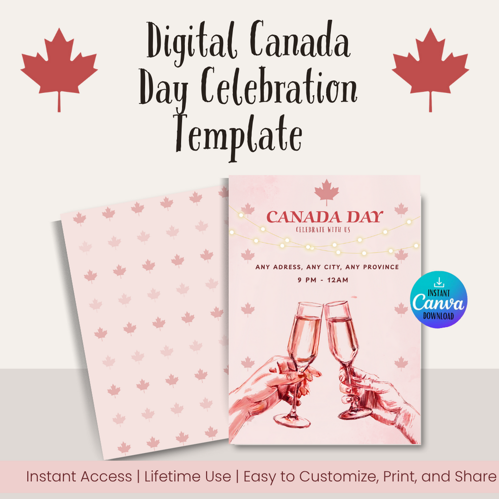Editable Canada Day Invitation Template, Party Invite, Pink Maple Leaf ...