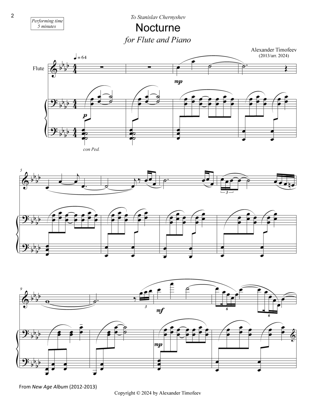 Nocturne, for Flute and Piano (2013/2024) - PDF