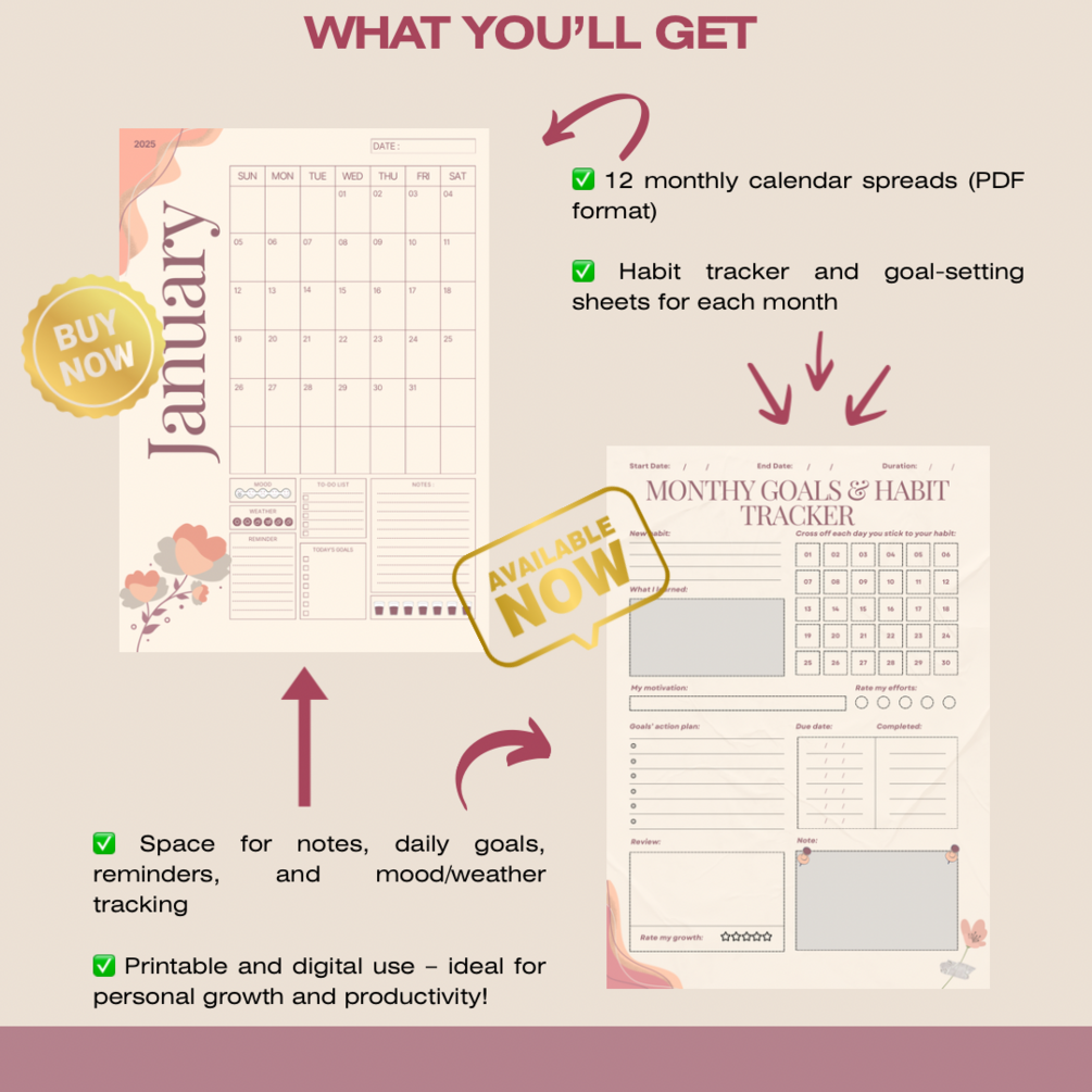 Digital Planner 2025 with Goals and Habit Tracker