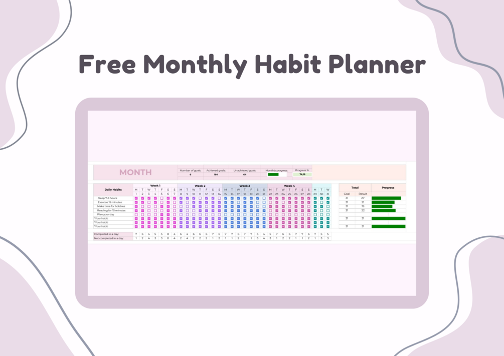 FREE Monthly Habit Planner: Achieve Your Goals in Just 5 Minutes a Day