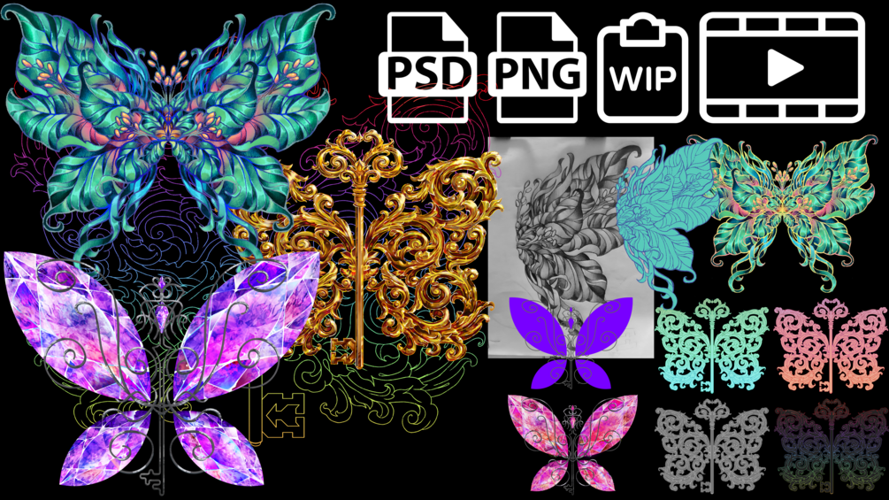 3 butterfly designs- Video tutorials, many HD PNGs, PSDs and WIPS (for ...