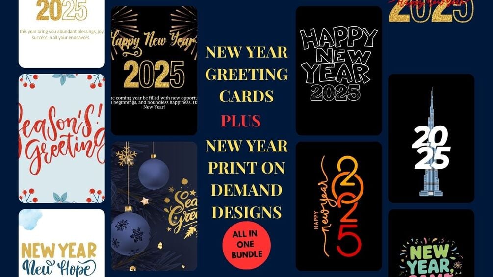 Ultimate New Year Celebration Bundle: POD Designs & Wishing Cards