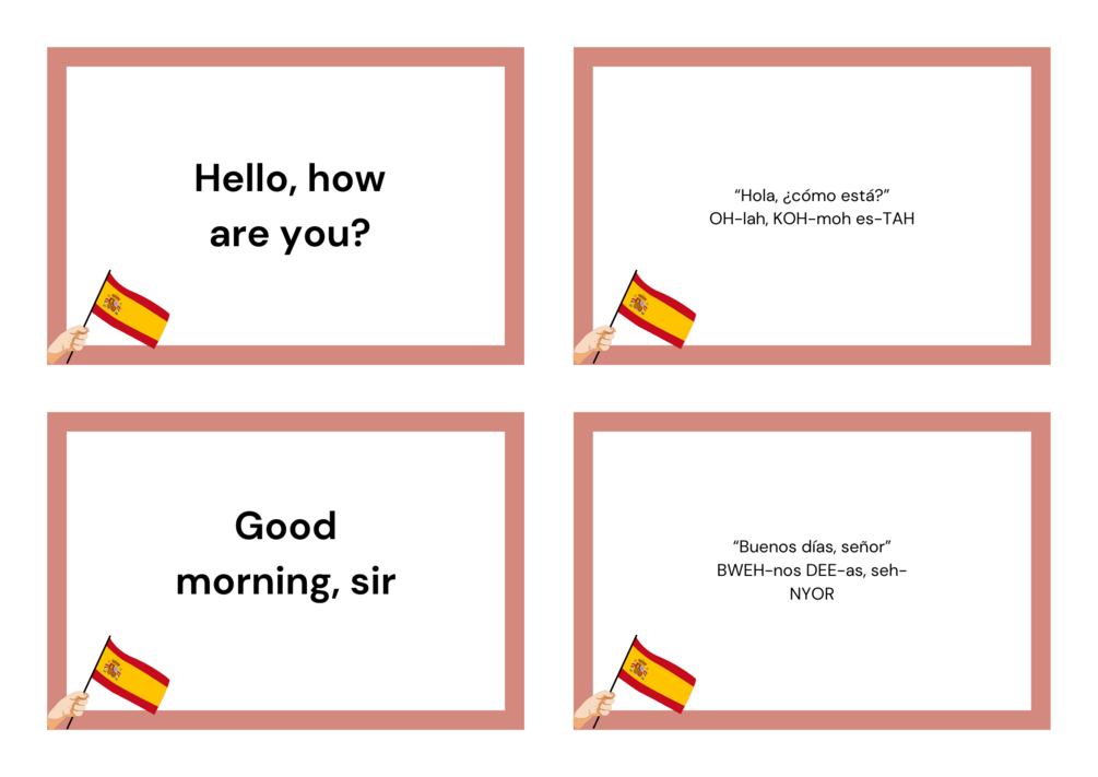 Spanish Travel Phrases – Printable Flashcards