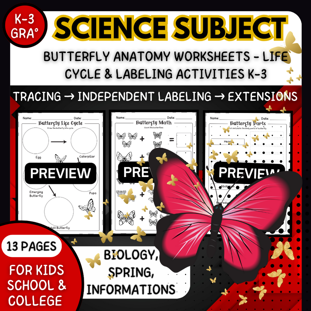 Butterfly Anatomy Worksheets - Life Cycle & Labeling Activities K-3