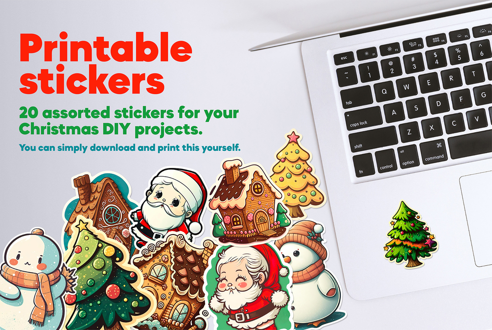 Printable Stickers | 20 cute assorted christmas stickers | DIY projects