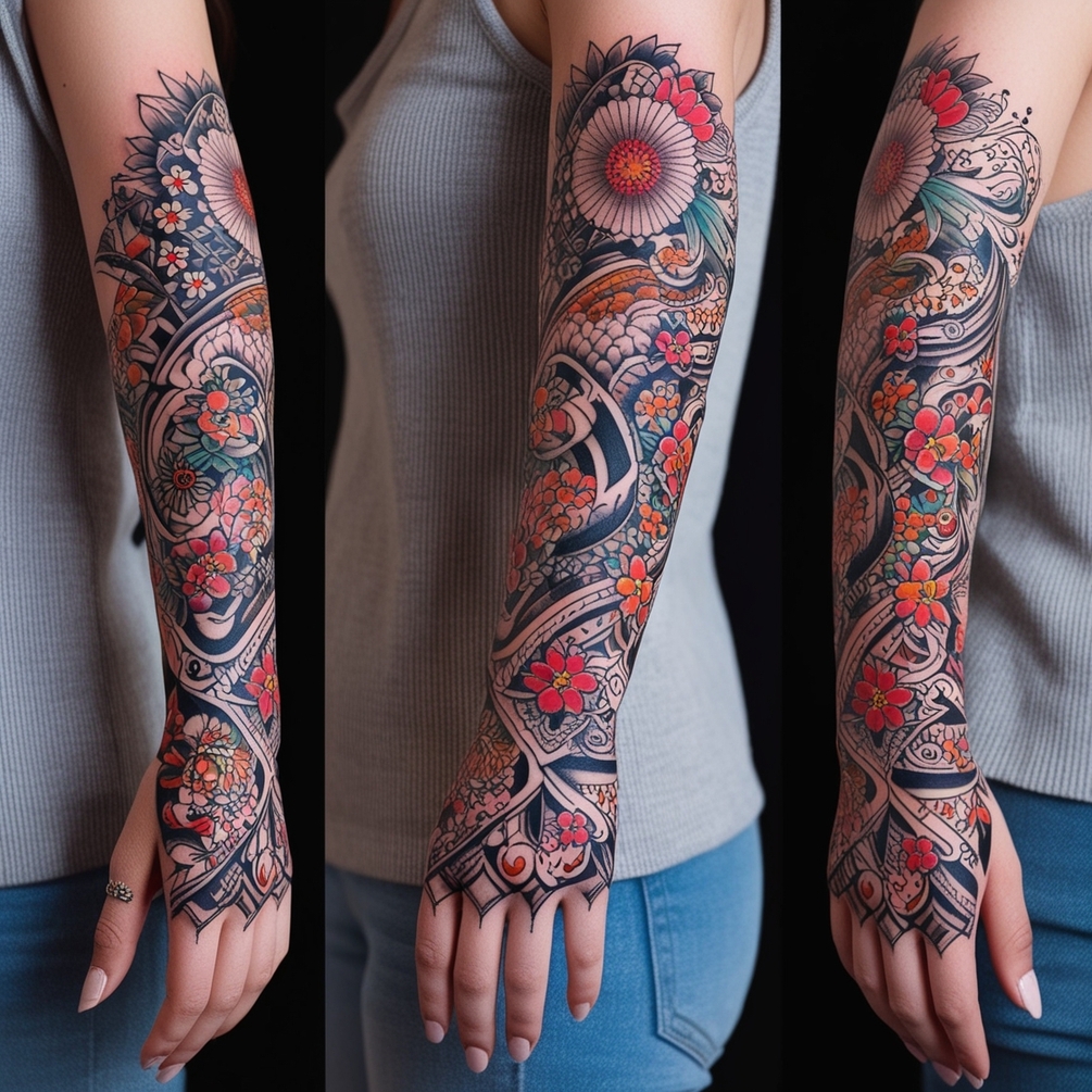 Intricate Fusion: A Captivating Tattoo Design on a Girl's Hand