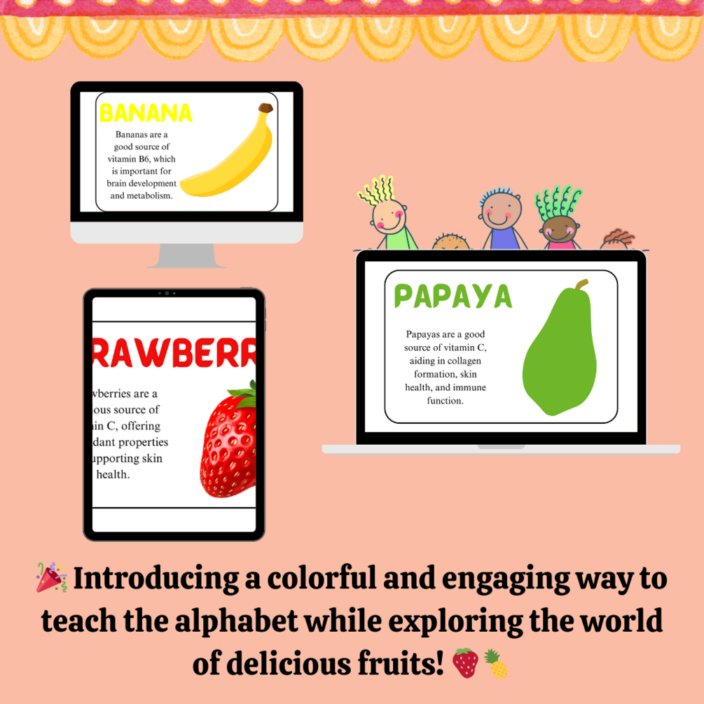 ABC Fruit flashcards for toddlers