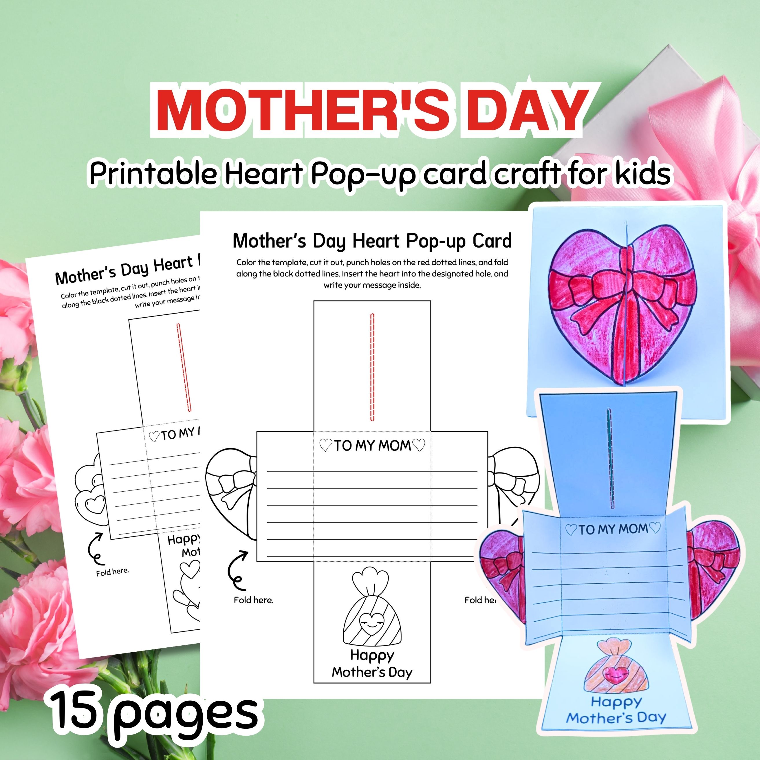 Mother’s Day Heart Pop-Up Card Craft for Kids, Creative Writing, DIY ...