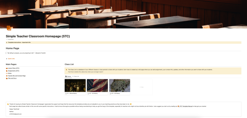 Simple Teacher Classroom Homepage and Planner