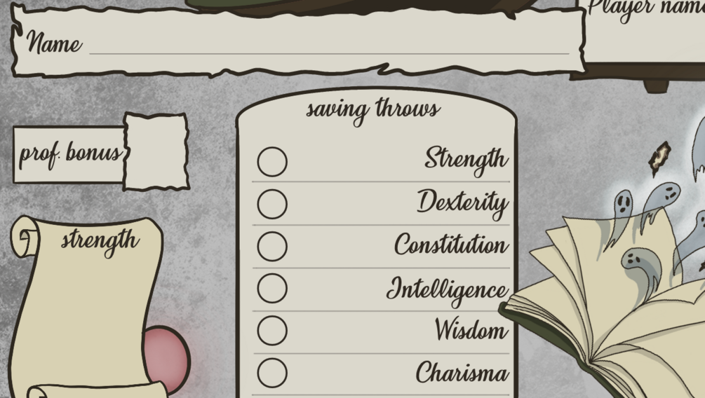 DnD 5e Witch/Wizard custom standalone character sheet