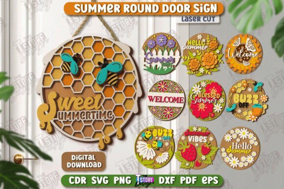 Summer Round Signs Laser Cut Bundle |CNC