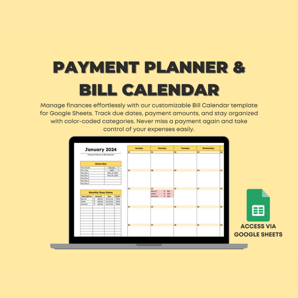 Payment Planner & Bill Calendar | Google Sheets Template