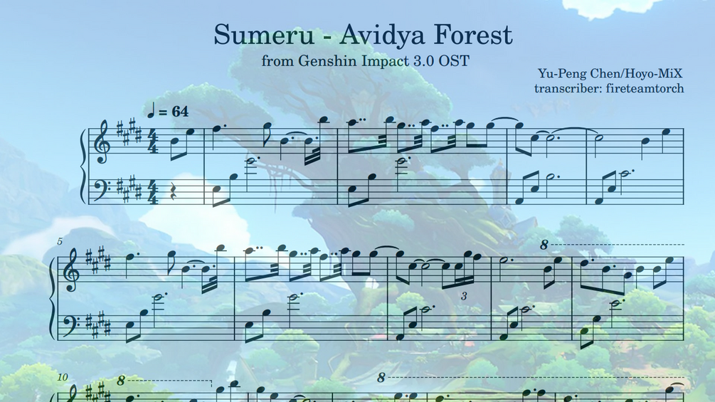【Sheet Music】 Avidya Forest (Genshin Impact Sumeru OST): Piano Arrangement