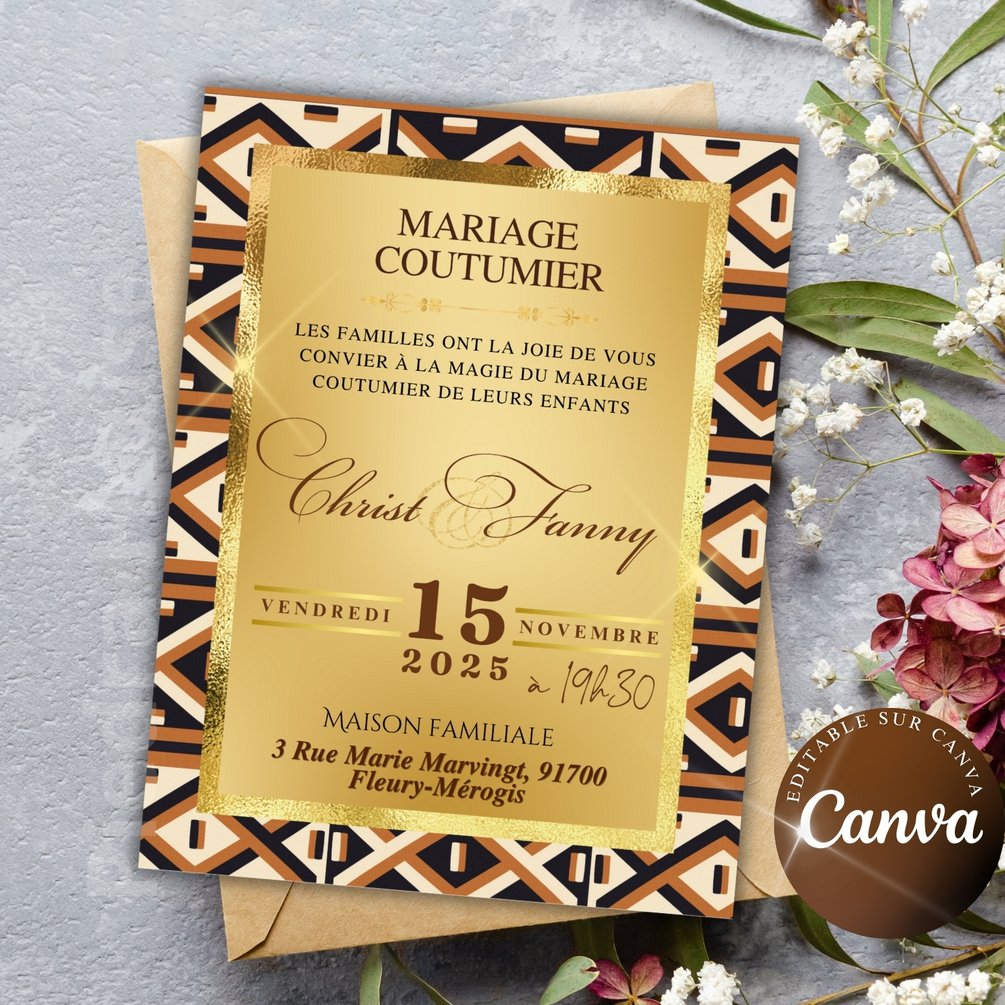 Invitation Mariage Coutumier – Modèle Élégant & Personnalisable