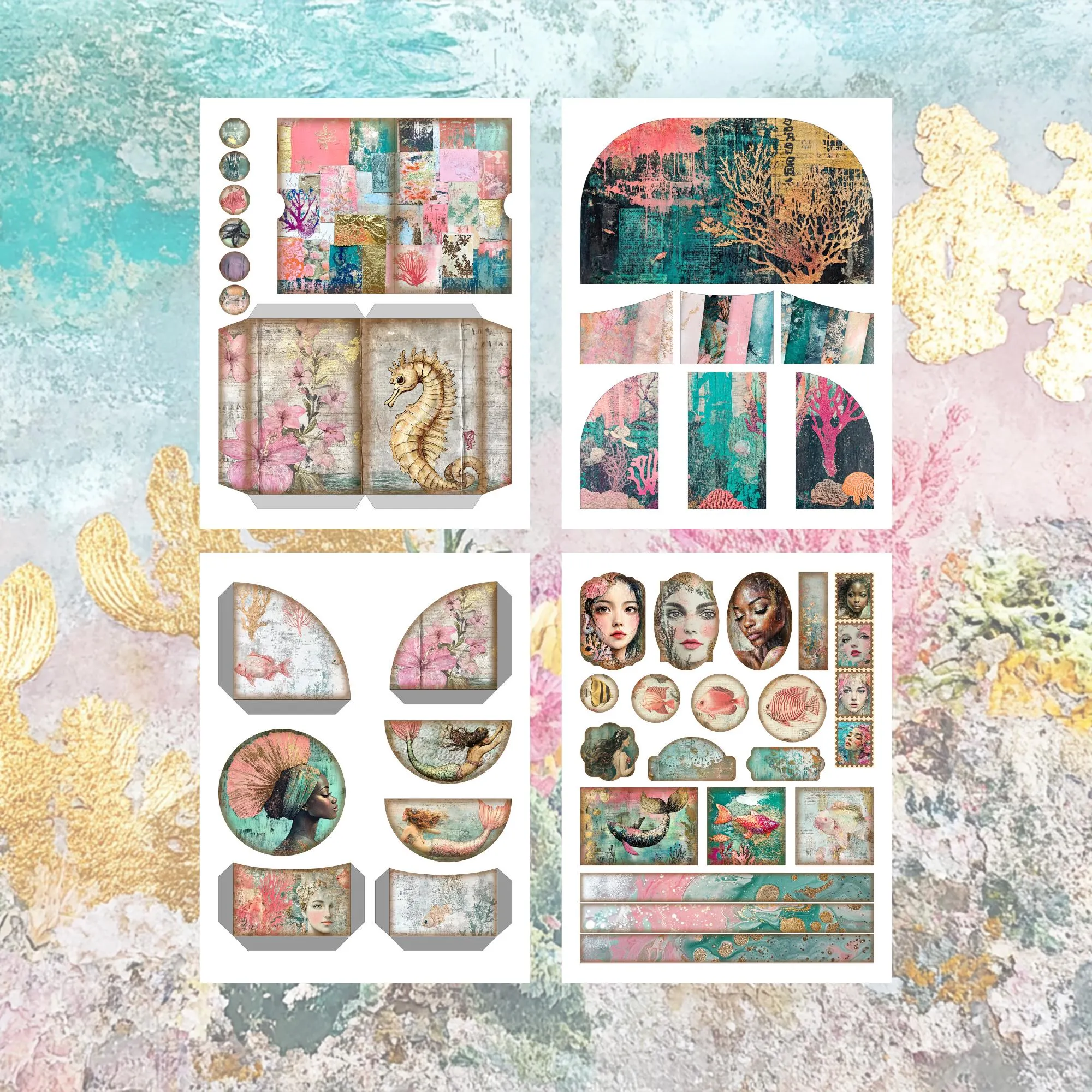 Printable Ephemera Pack - Ethereal Pastel Mermaids
