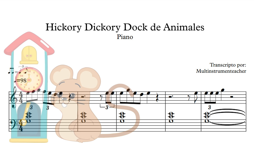 Hickory Dickory Dock de Animales - Partitura para piano