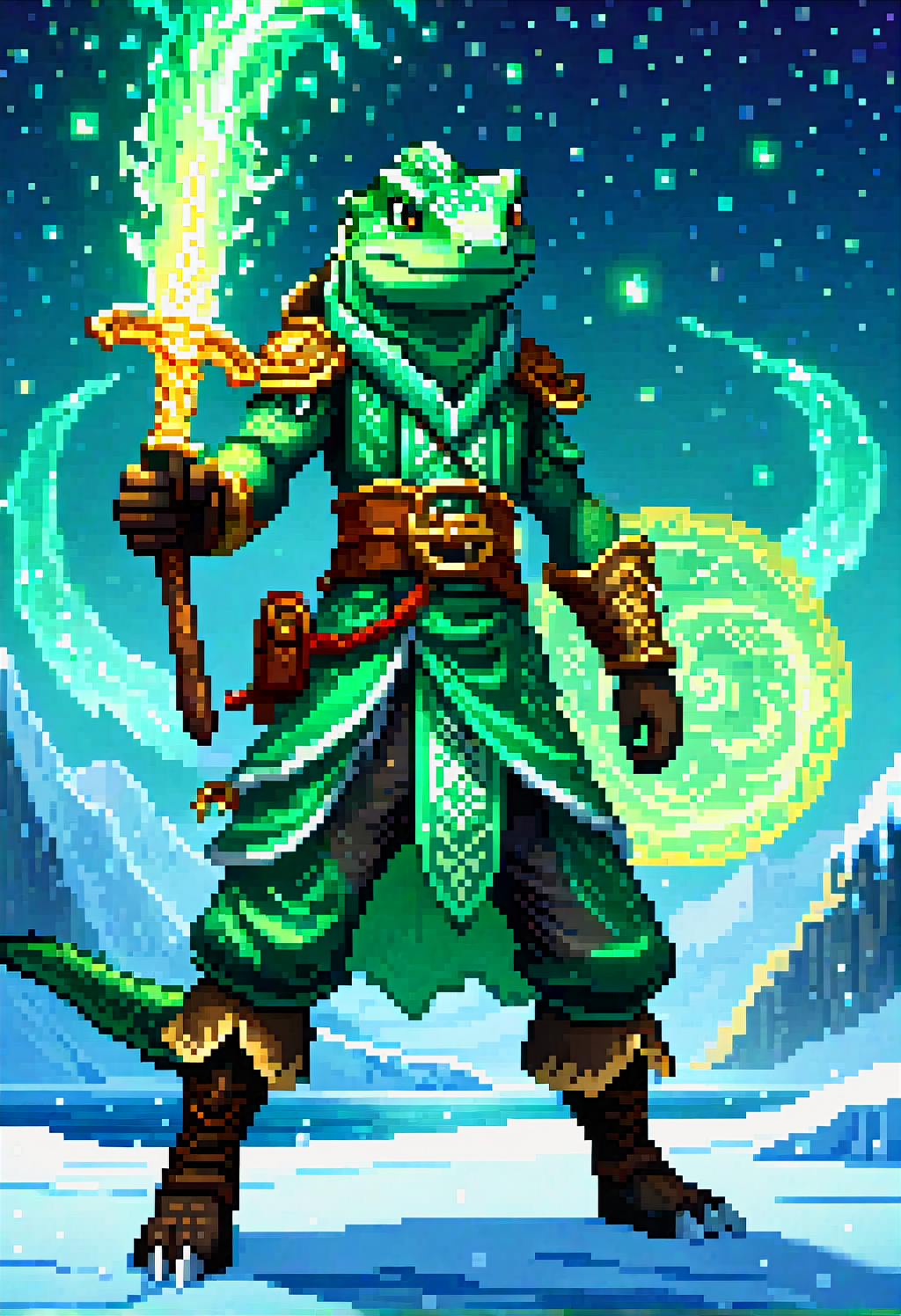 Lizard Soldier - Temple Polar - Celestial Fighters - Pixel Art - Wallpaper