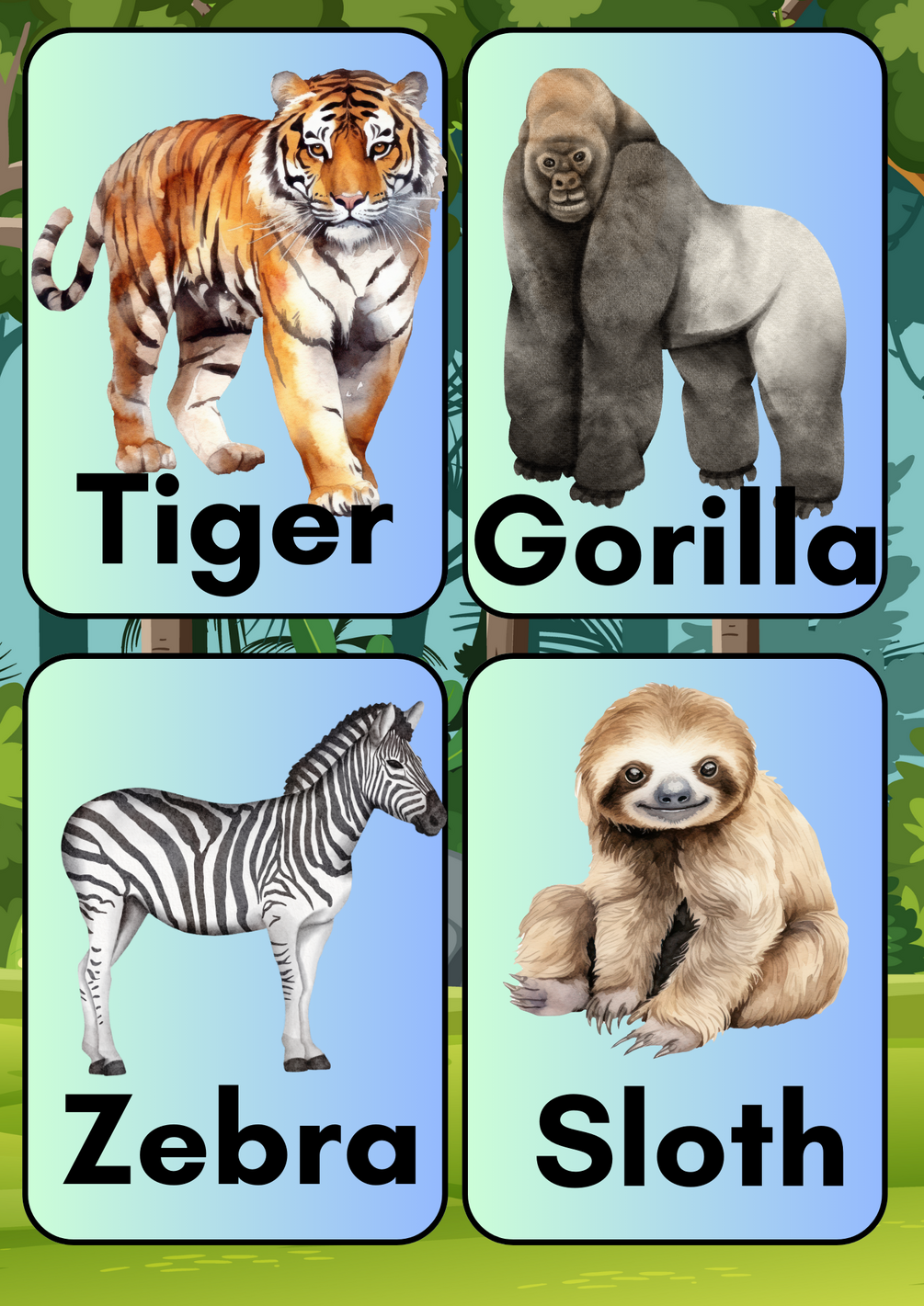 SET OF ANIMALS FLASH CARDS (WILD, FARM, BIRDS, OCEAN)