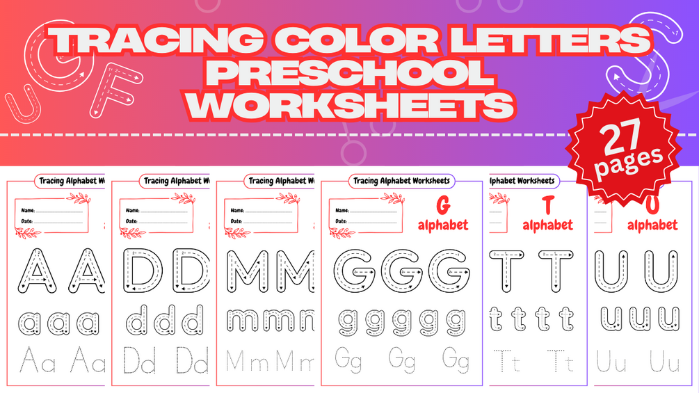 Tracing color letters preschool worksheets age 3-5 years