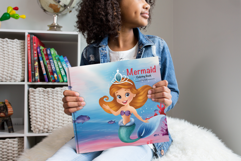 A Mermaid coloring book cover For KDP Cover Design