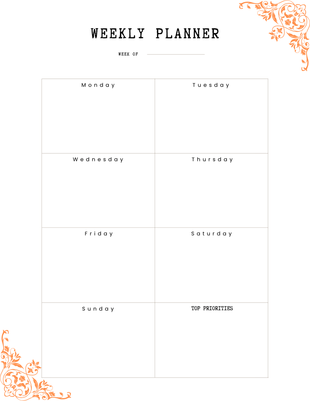 Delicate Peach Basic Blocks Weekly Planner