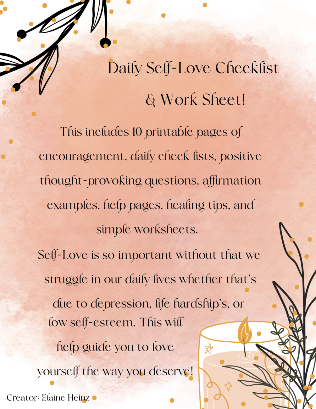 Daily Self-Love Check List & Work Sheet