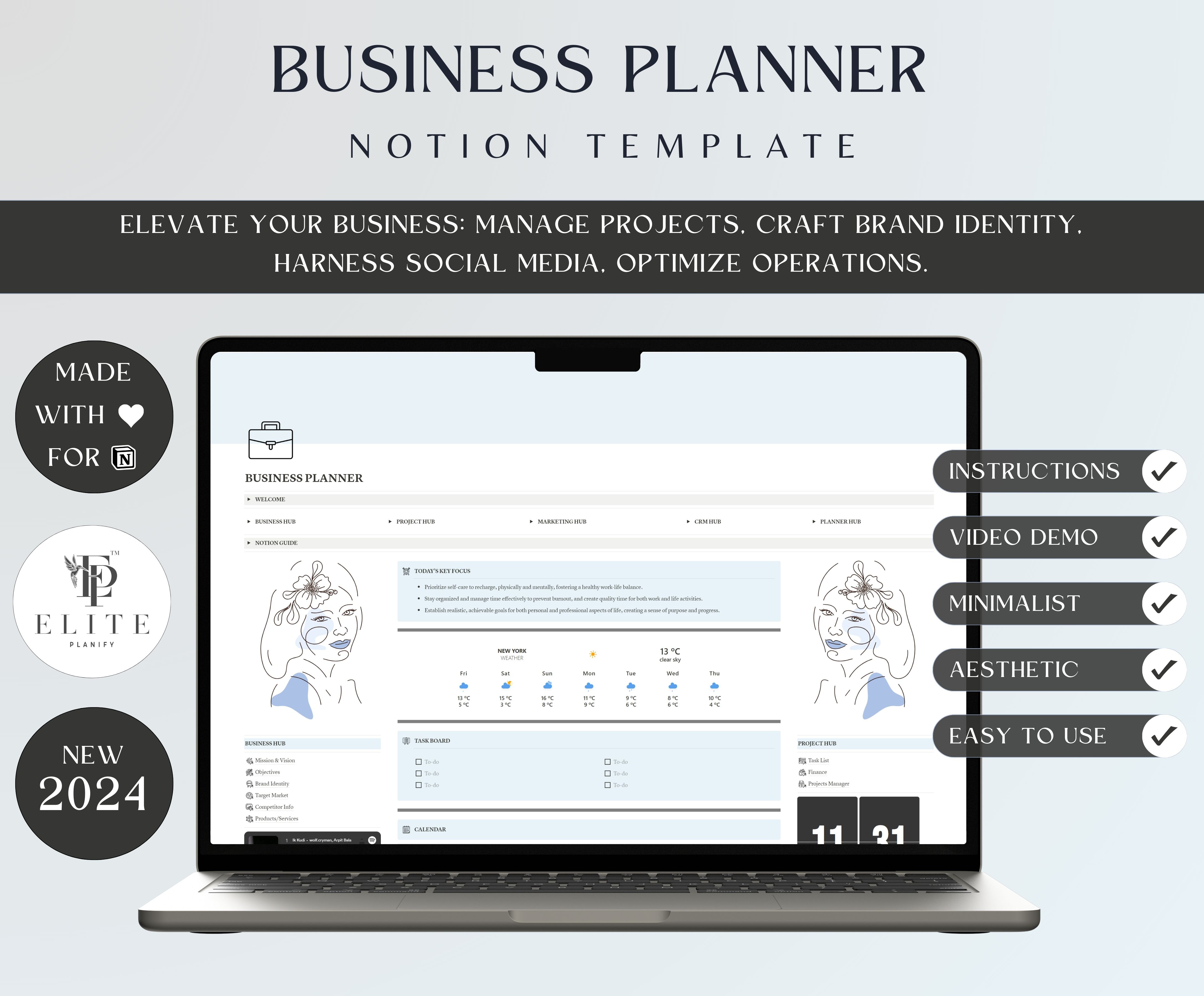 Blue Notion Template Business Planner - Minimalist & Aesthetic