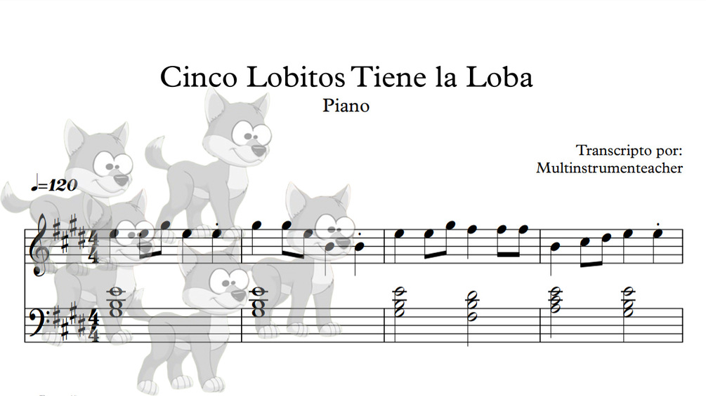 Cinco Lobitos tiene la Loba - Partitura para piano