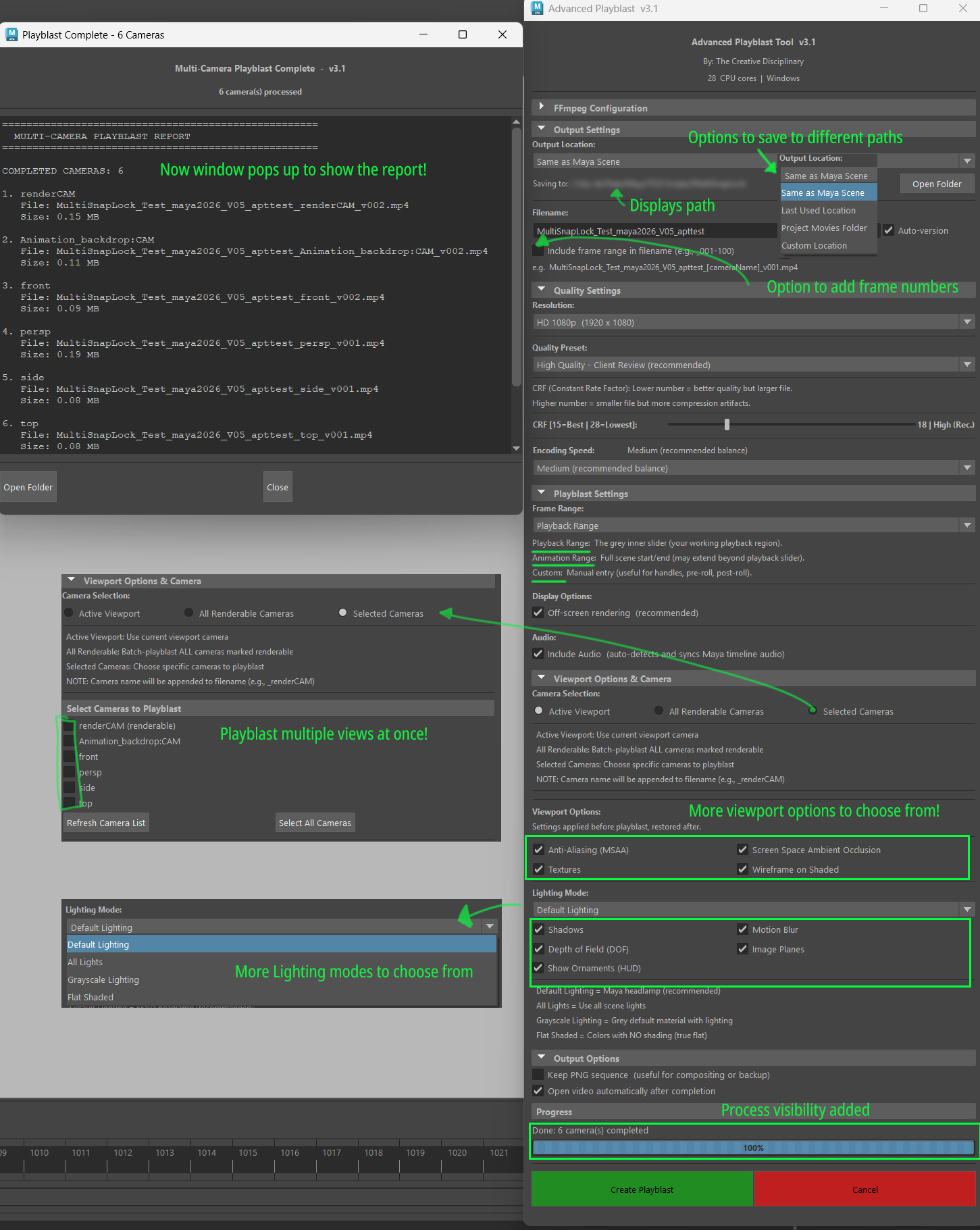 Maya Advanced Playblast Tool (FFmpeg)