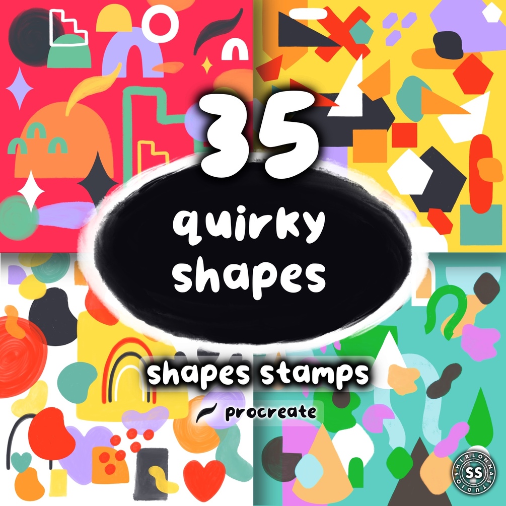 35 Quirky Shapes Procreate Stamps