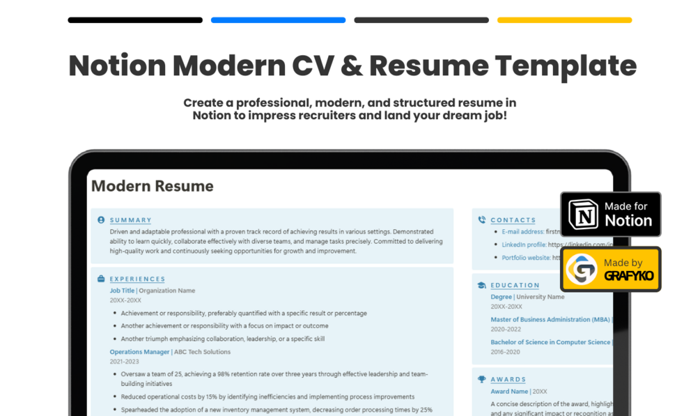 Notion Modern CV & Resume Template | Professional & Minimalist Design