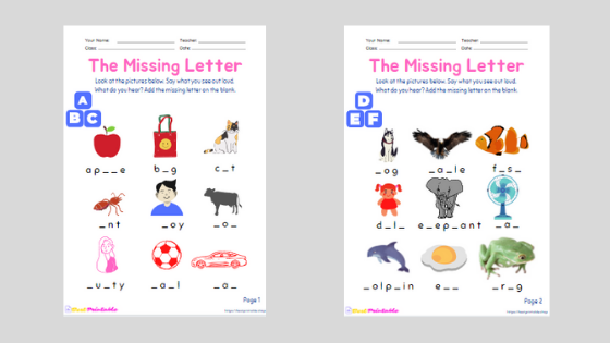 Colorful English Spelling Missing Letter Activity Printable Worksheet