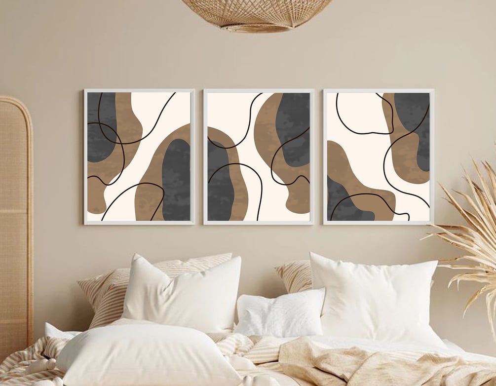 Modern Neutral Abstract Gallery Wall Art Set of 3 – Neutral Nordic Prints, Beige Black Japandi ...