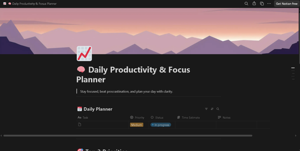 Daily Focus Planner – A Notion Template to Stay Productive & Clear-Minded